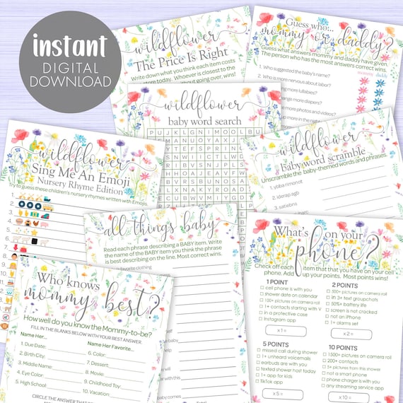 Wildflower Baby Shower Party Games Bundle - Instant Download, Little ...