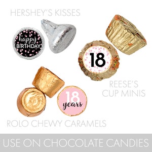 18th Birthday Party Favor Stickers Pink and Black Chocolate Kiss ...
