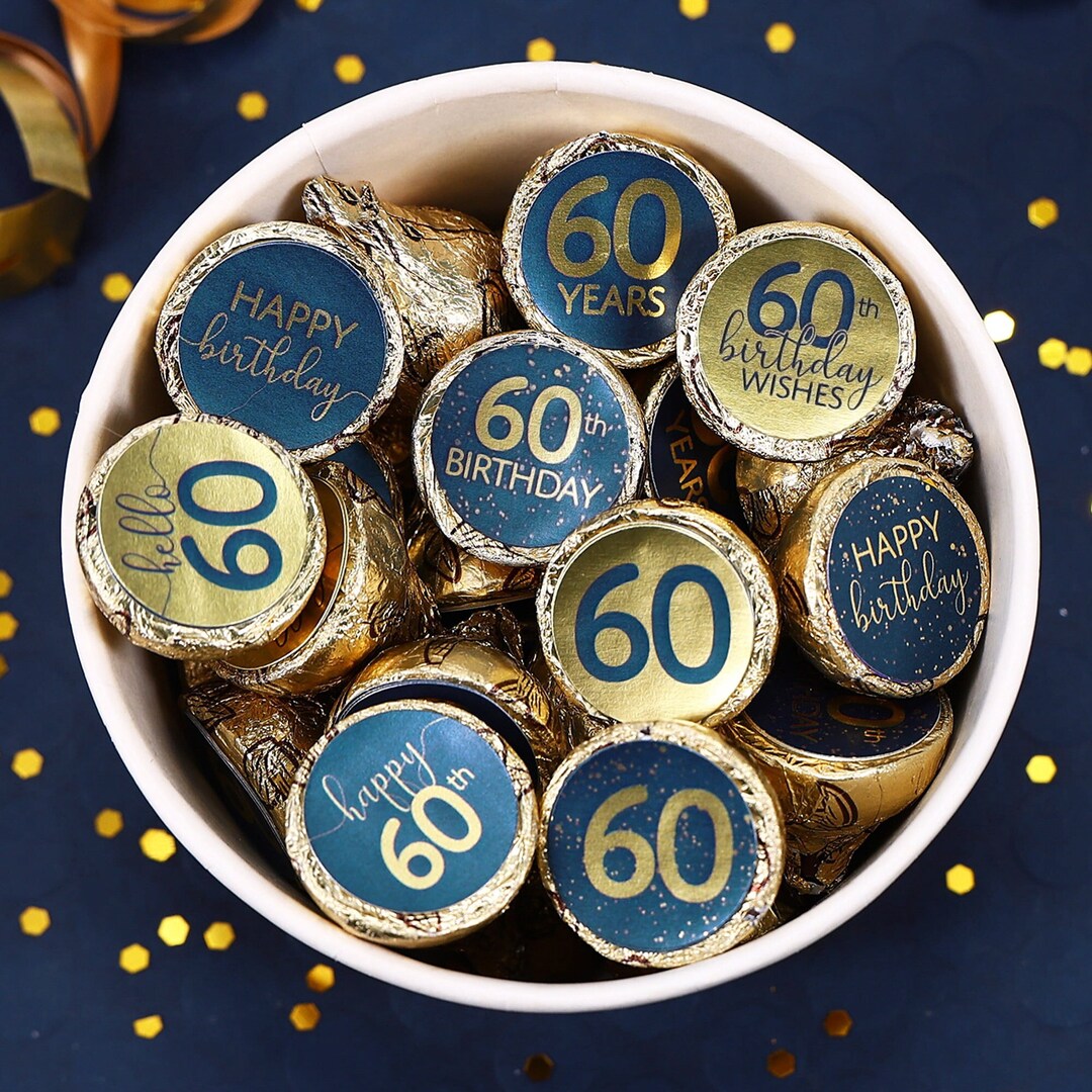 60th Birthday Label Stickers for Chocolate Kisses Navy Blue - Etsy