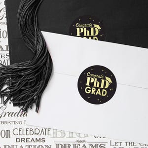 Black and Gold Phd Graduation Stickers, Graduation Party Stickers 2025 ...