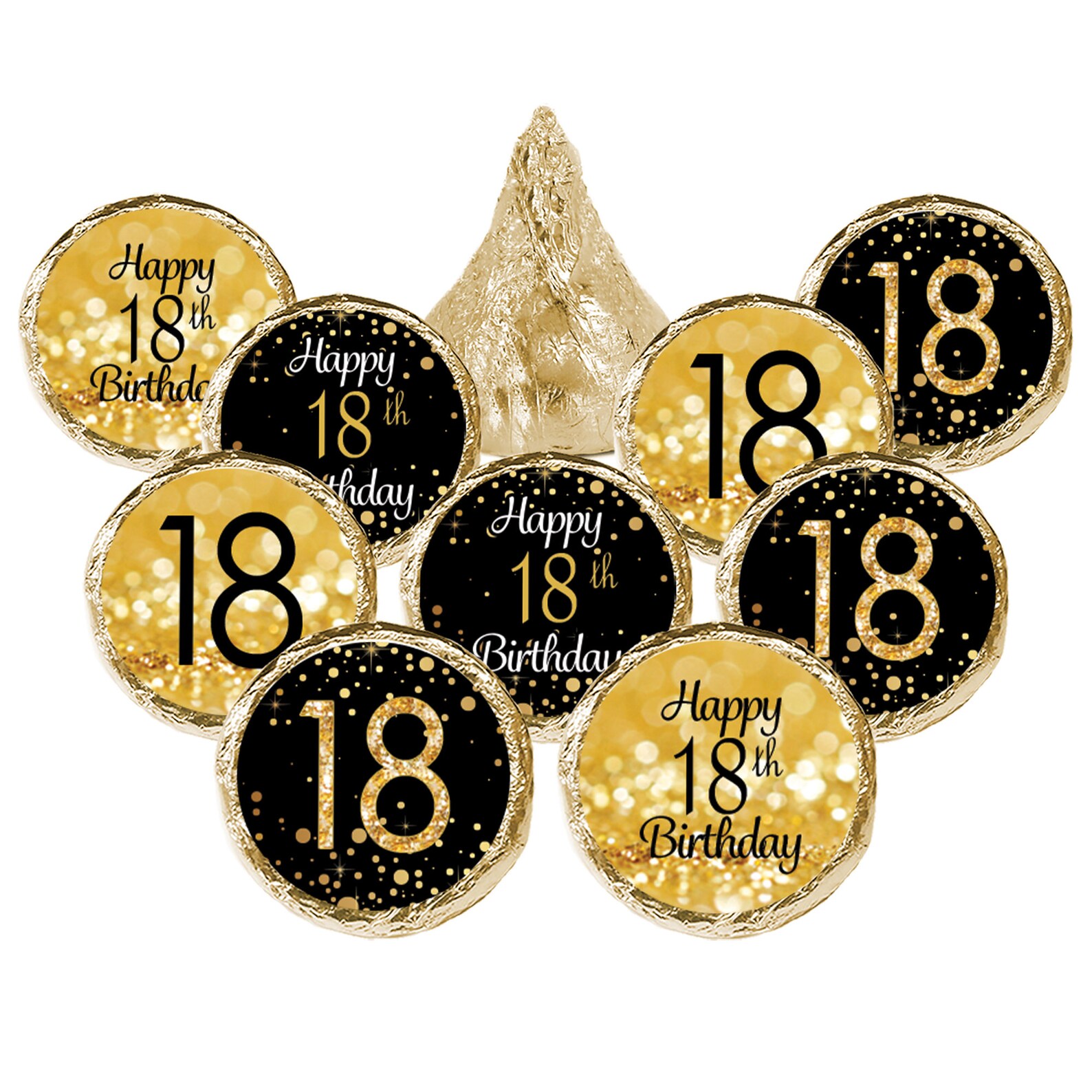 18th Birthday Party Favor Stickers, Black and Gold Candy Labels for ...