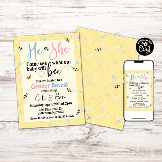 Bumble Bee Gender Reveal Party Invitation, Digital Invite What Will ...