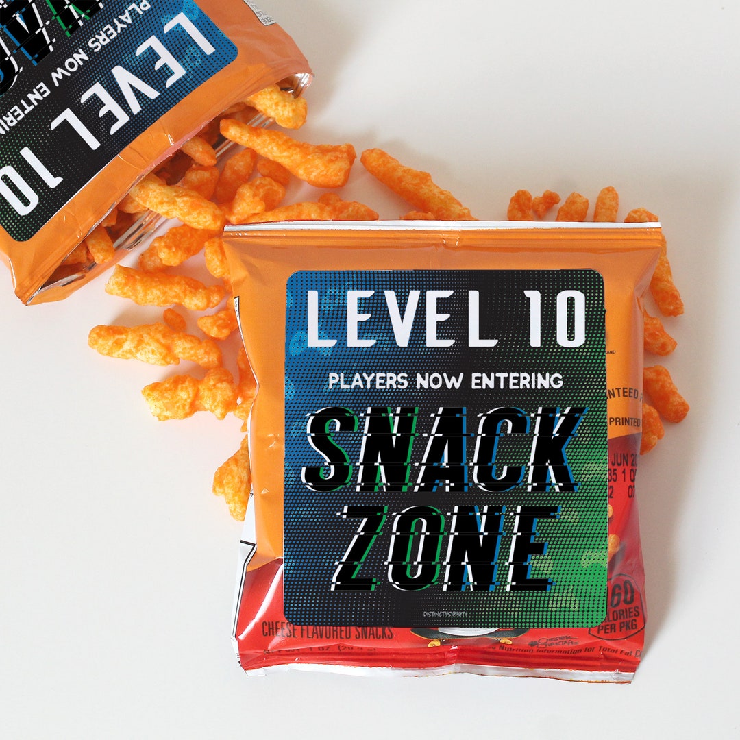 Video Game Birthday Party Chip Bag Stickers: Level 10 Snack Zone (32ct ...