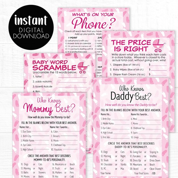 It's a Girl Footprint Baby Shower Party Games Bundle - Instant Download ...