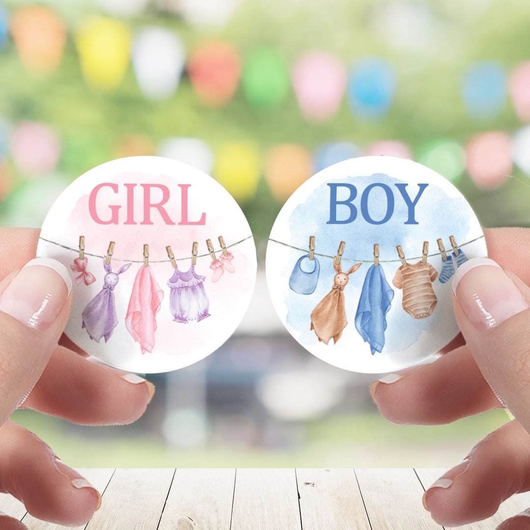 Baby Clothes Gender Reveal Clothesline Stickers - Pink and Blue Baby ...
