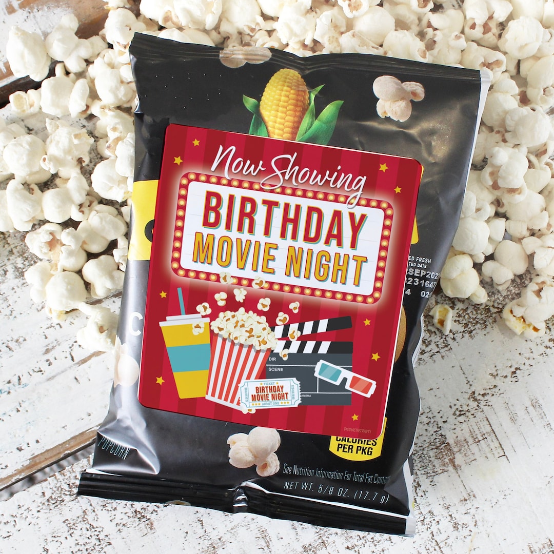 Movie Night Birthday Party Favor Stickers: Snack Bag Labels, 32 Count ...