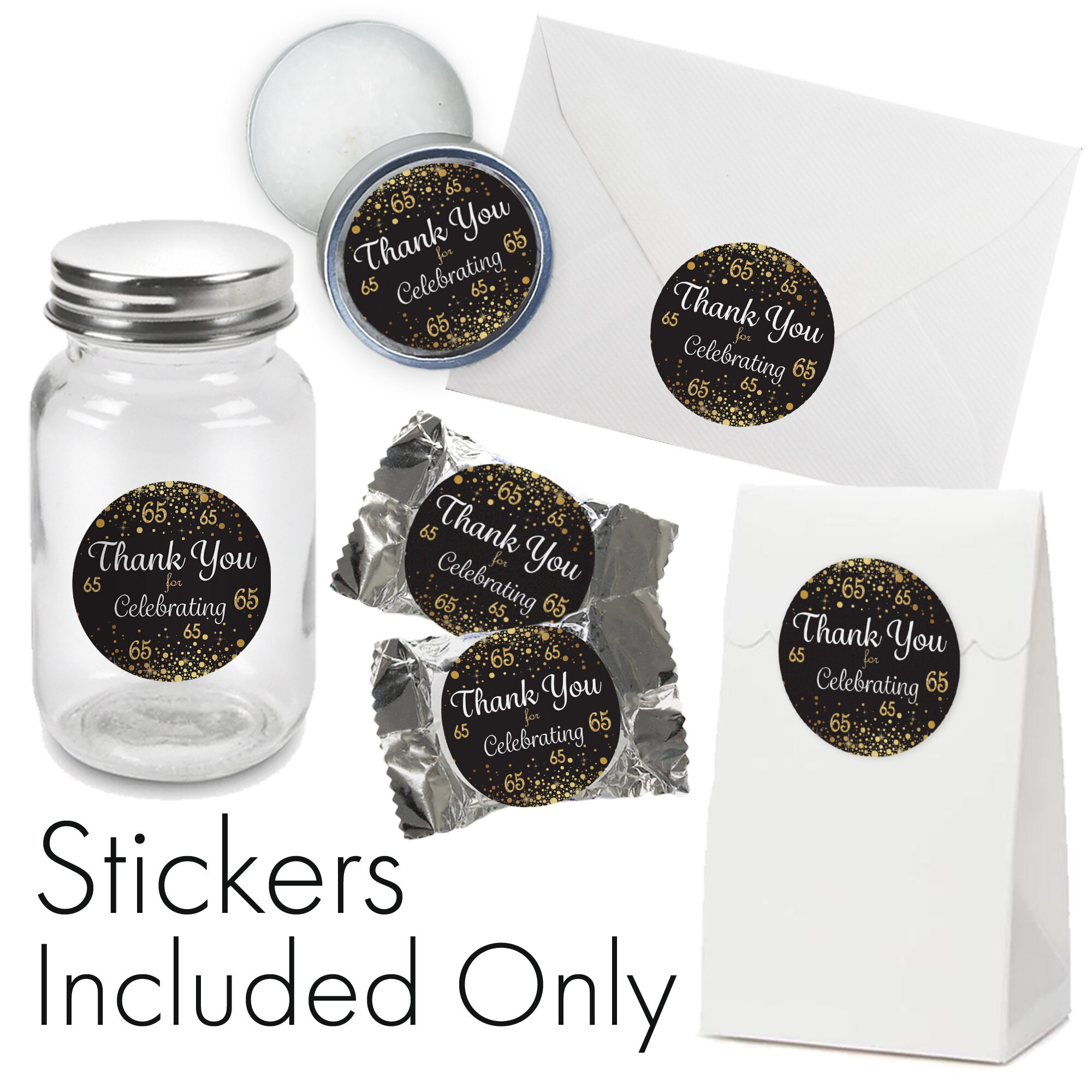 65th Birthday Thank You Stickers 1.75 Black and Gold | Etsy