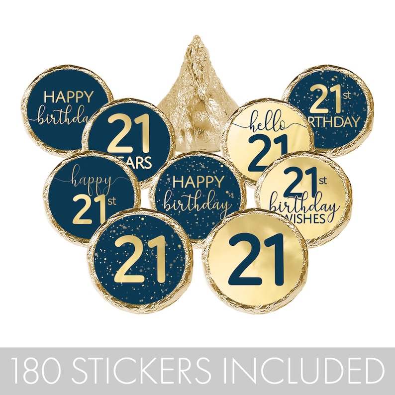 21st Birthday Party Favor Stickers Navy Blue & Gold Foil - Etsy