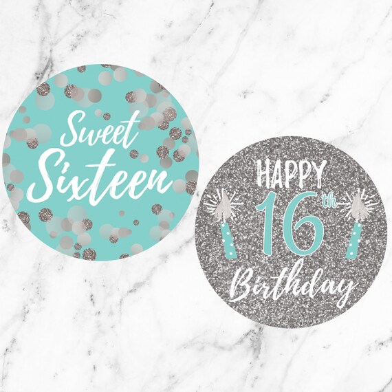 Blue and Silver Sweet 16 Birthday Stickers for Large Candy | 1.75" Pink ...