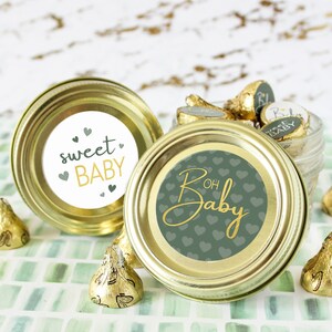 Green and Gold Baby Shower Favor Labels - Sweet Baby, Hello Baby, Oh ...