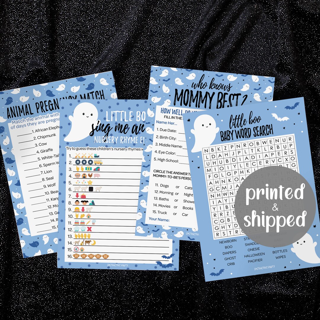 Blue Little Boo is Almost Due Boy Baby Shower Game Bundle, 4 Games for ...