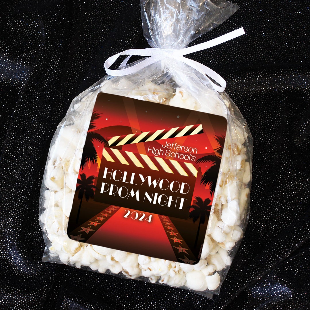 Personalized Hollywood Glam Prom Popcorn Bag Stickers, Cookie Chip ...