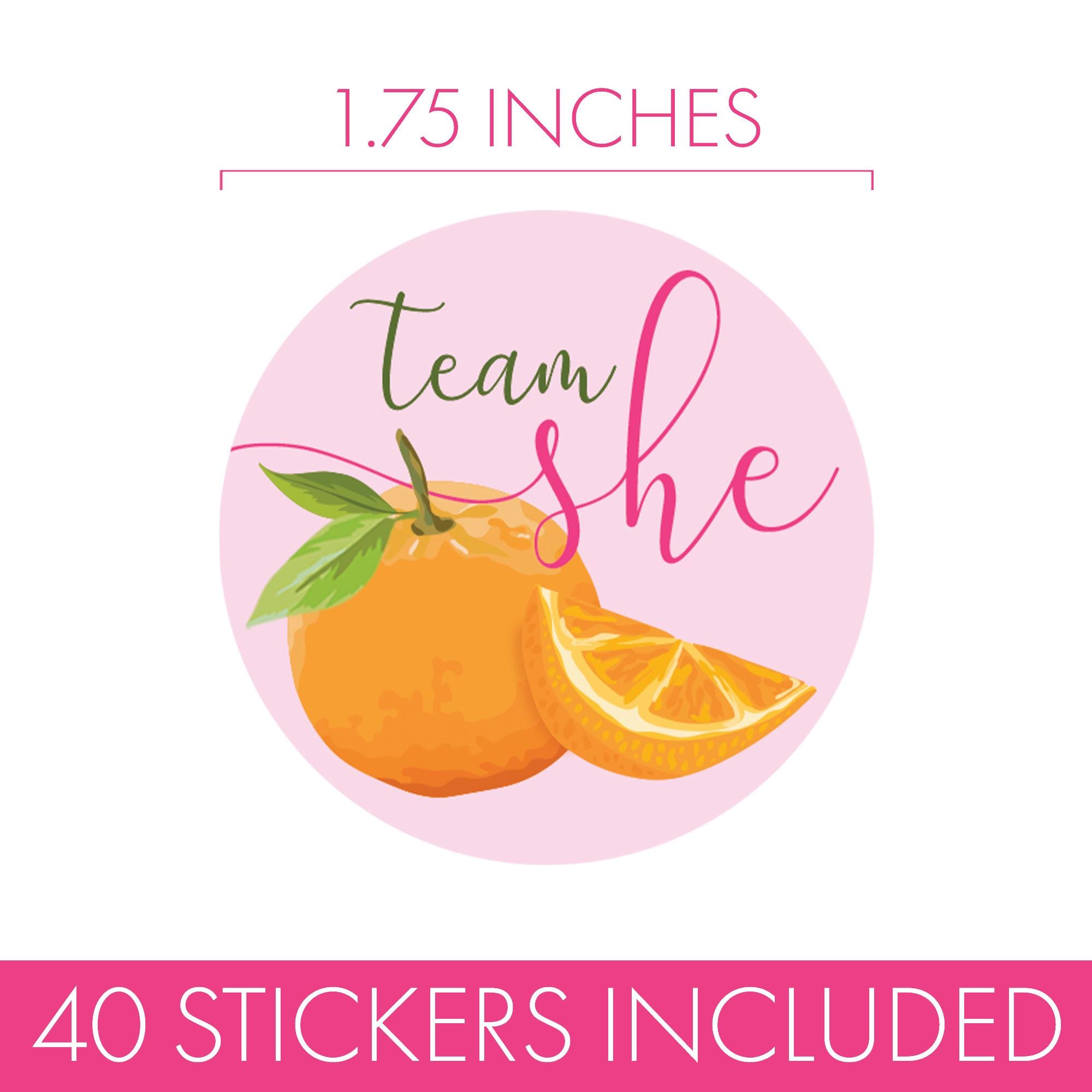 Orange You Curious Gender Reveal Stickers, Little Cutie Team He Team ...