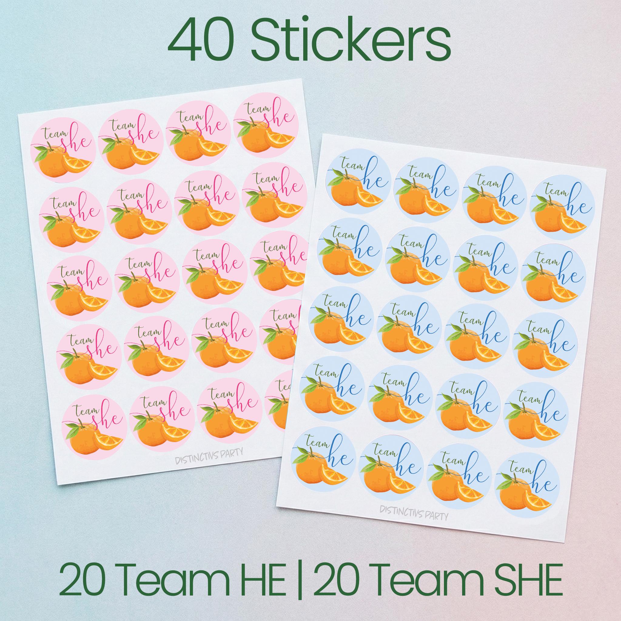 Orange You Curious Gender Reveal Stickers, Little Cutie Team He Team ...