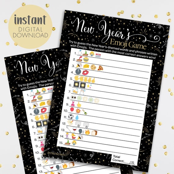New Year's Eve Emoji Game, Instant Download, NYE Printable Digital ...