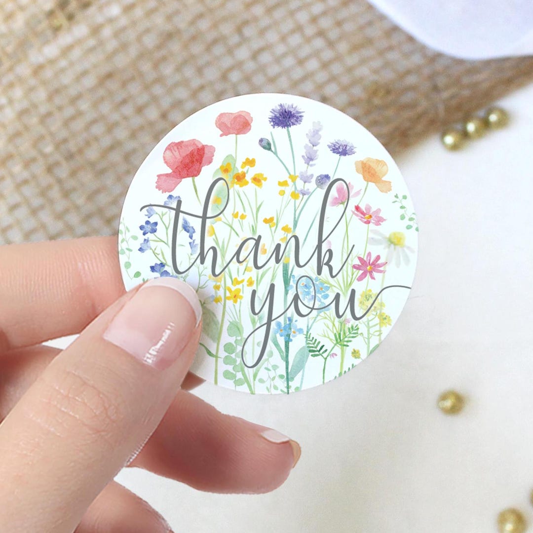 Wildflower Thank You Stickers, Floral Round Labels for Baby in Bloom ...