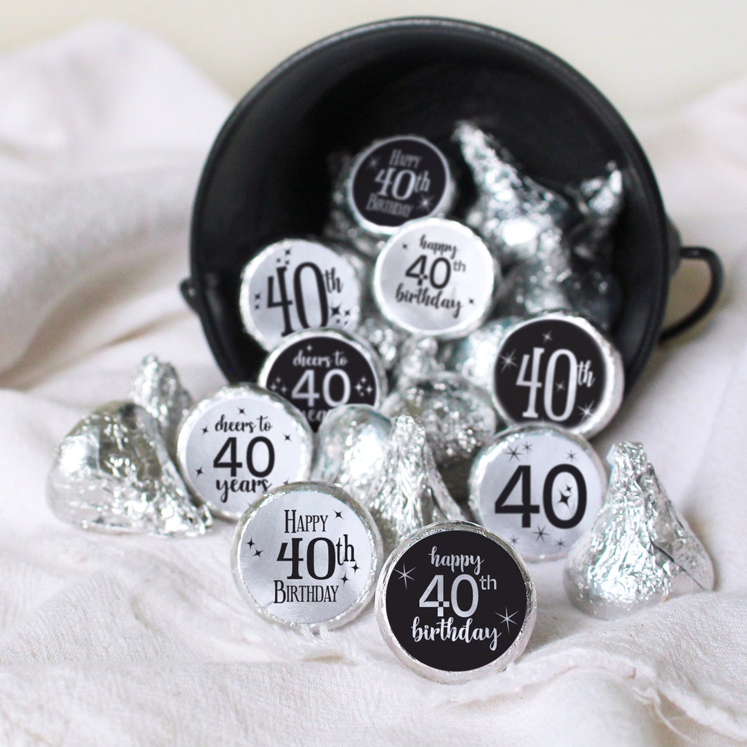 40th Birthday Stickers for Chocolate Kisses, Black and Silver 180ct ...