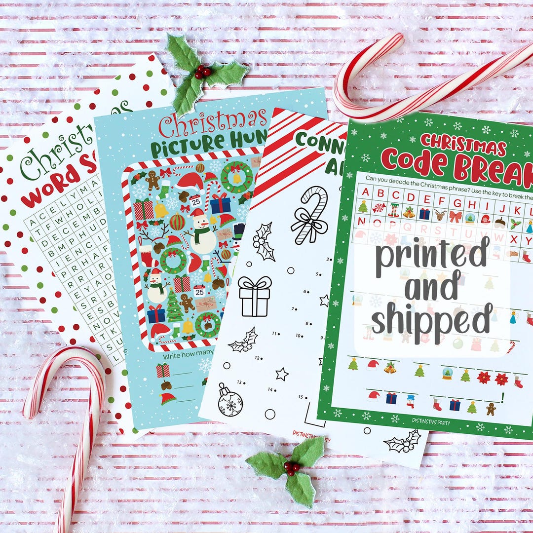 Christmas Holiday Party Games Bundle, Word Search, I Spy, Code Break ...