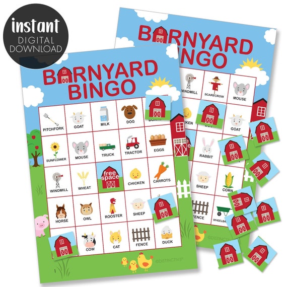 Barnyard Birthday Bingo - Farm Animal Birthday Party Theme, Digital ...
