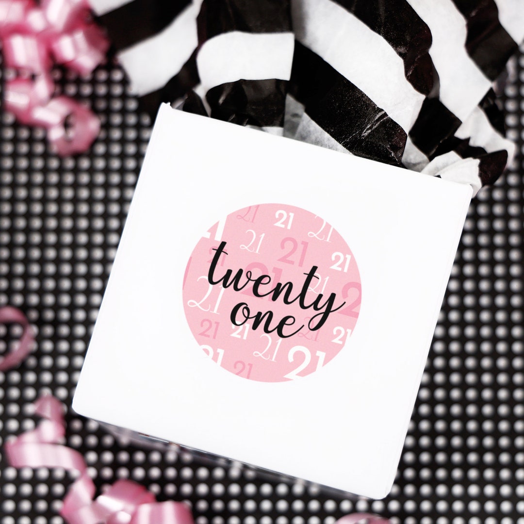 21st Birthday Party Favor Stickers Pink and Black Thank You - Etsy