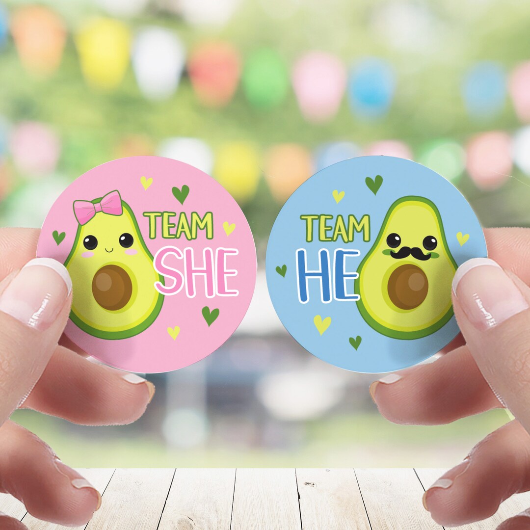 Avocado Gender Reveal Stickers, Guac Will Our Baby Be? Team He or She ...