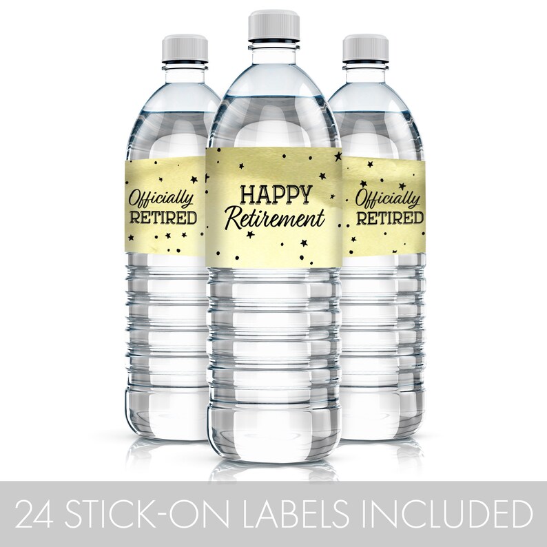 Retirement Party Water Bottle Labels Black and Gold Happy - Etsy
