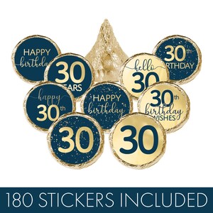 30th Birthday Party Favor Stickers - Navy Blue & Gold Foil Chocolate ...