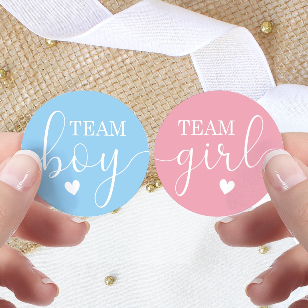 Pink and Blue Baby Gender Reveal Stickers, Team Boy or Team Girl Voting ...