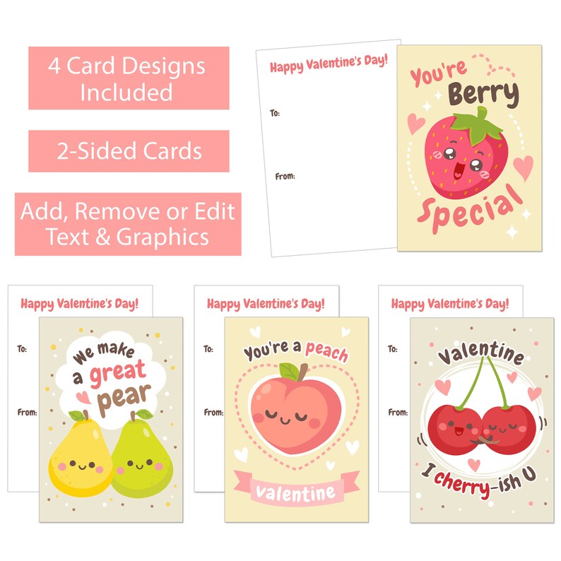 Fruit Valentine's Day Cards Punny Cute Printable - Etsy