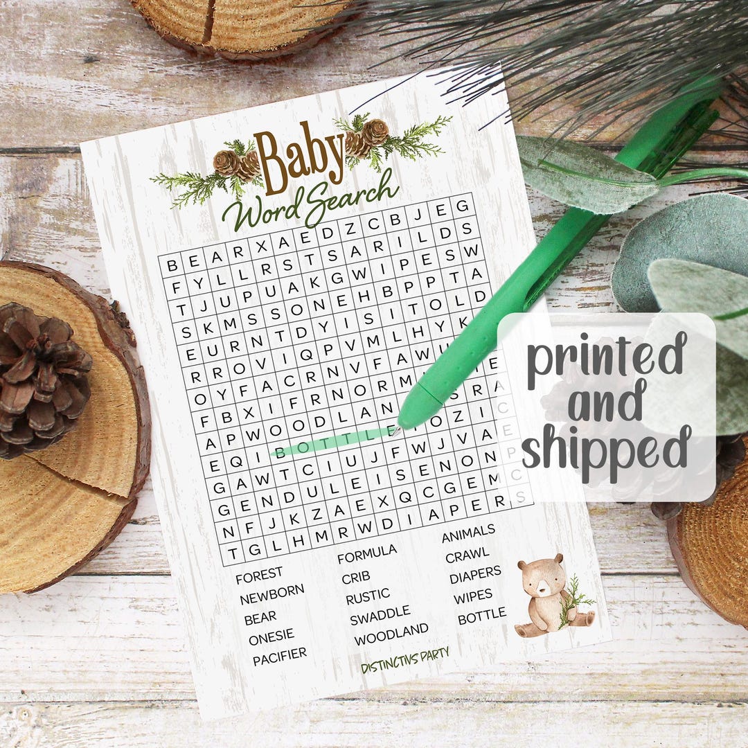Woodland Bear Baby Shower Baby Shower Game, Word Search Icebreaker Game ...