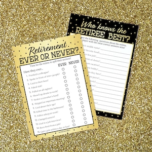 Retirement Party Game Bundle, Black and Gold - Set of 4 Games for 20 ...