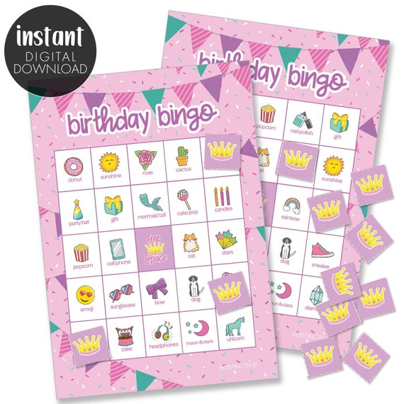 Kids Printable Bingo Girl's Birthday | Digital Instant Download, Bingo ...