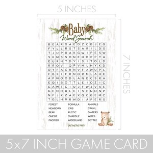 Woodland Bear Baby Shower Baby Shower Game, Word Search Icebreaker Game ...