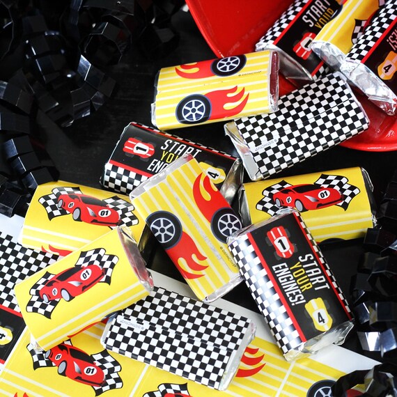Race Car Party Mini Candy Bar Wrappers, Stickers for Miniature ...