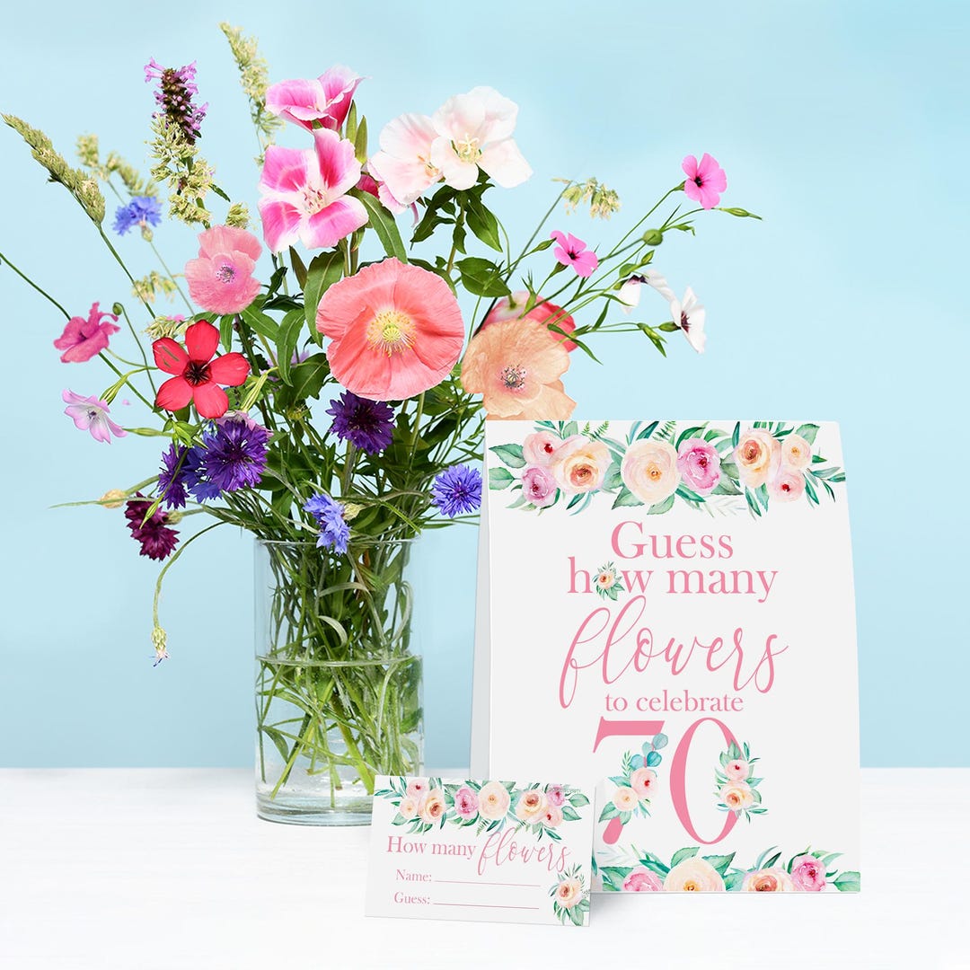 Guess How Many Flowers in the Vase Game – 70th Birthday Floral Party ...