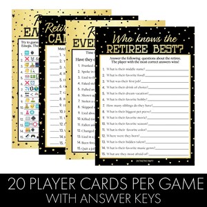 Retirement Party Game Bundle, Black and Gold - Set of 4 Games for 20 ...