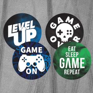 Video Game Birthday Party Favor Labels, Gamer Favor Bag Stickers, Level ...