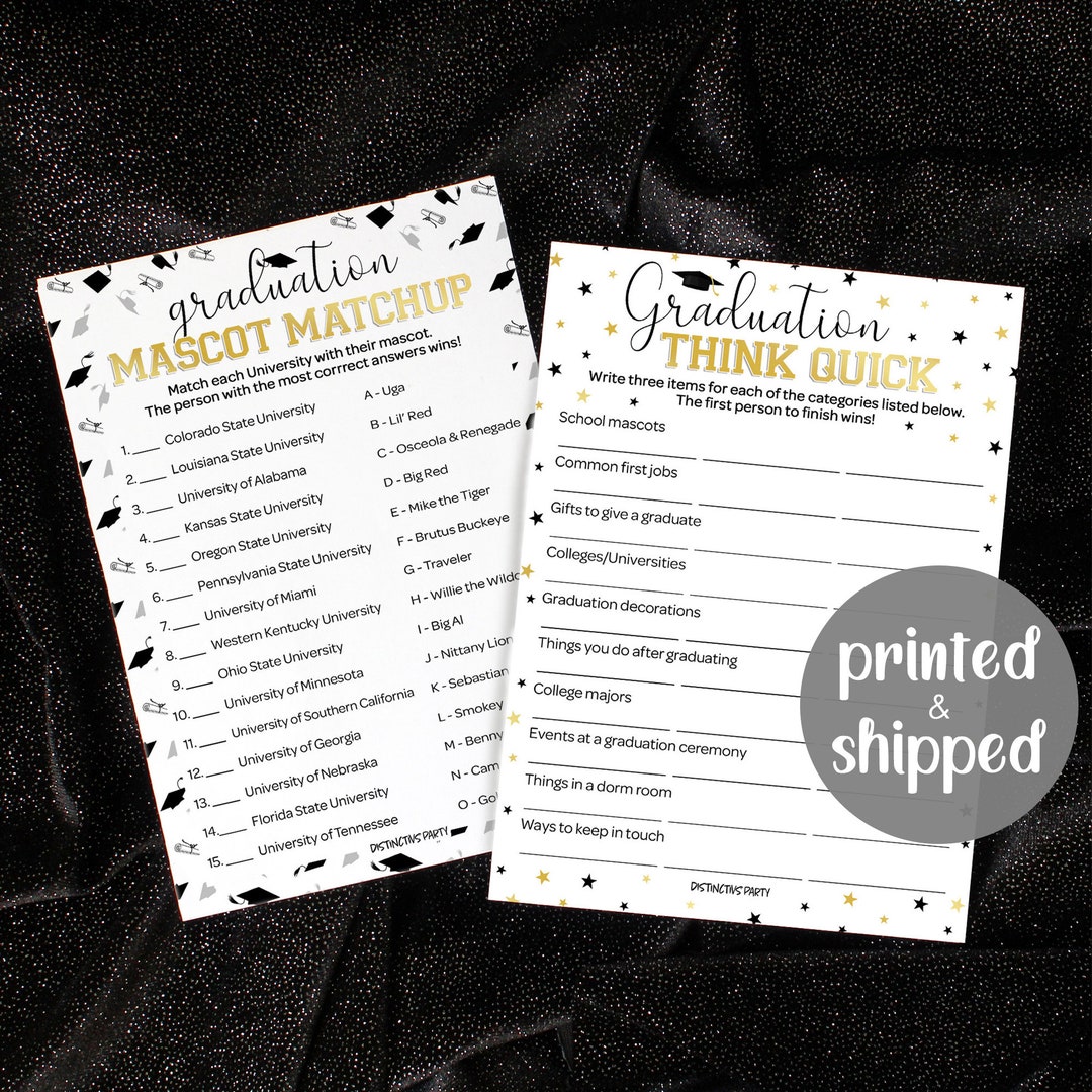 Graduation Party Games, School Mascot Match up and Think Quick for ...