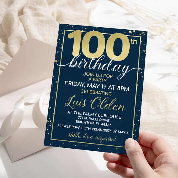 Happy 100th Birthday Digital Invitation - Etsy