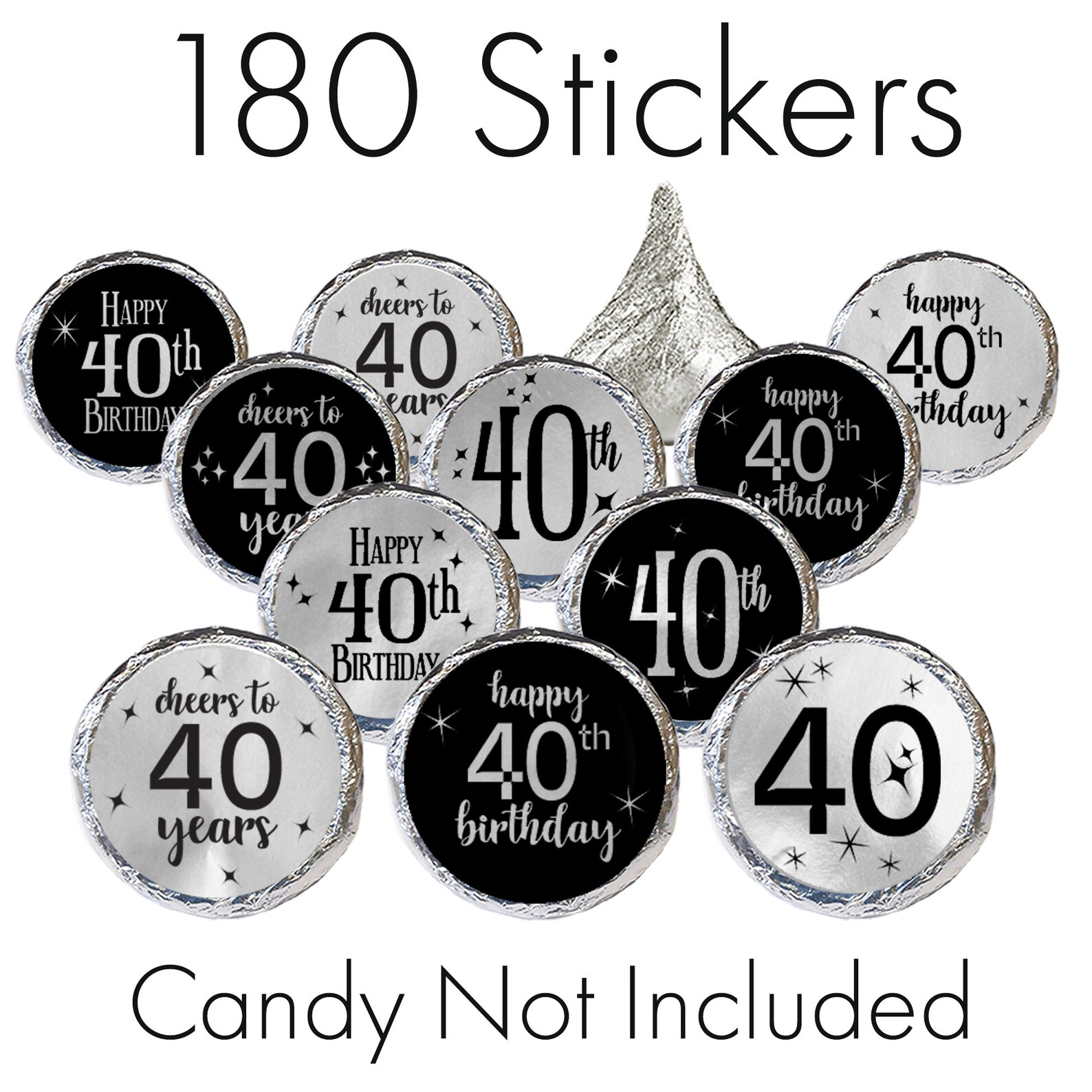 40th Birthday Stickers for Chocolate Kisses Black and Silver - Etsy
