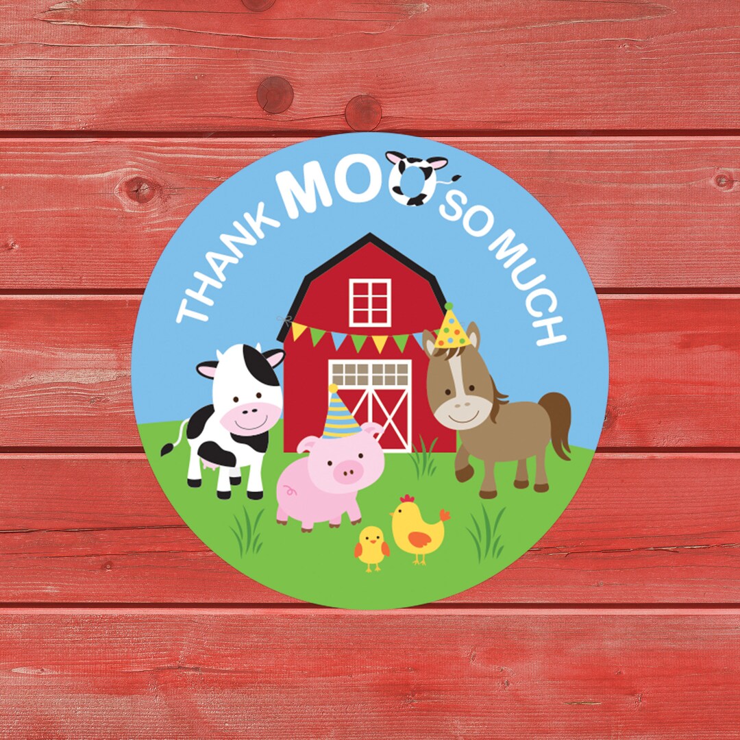 Thank Moo so Much Barnyard Farm Animals Birthday Party Thank - Etsy