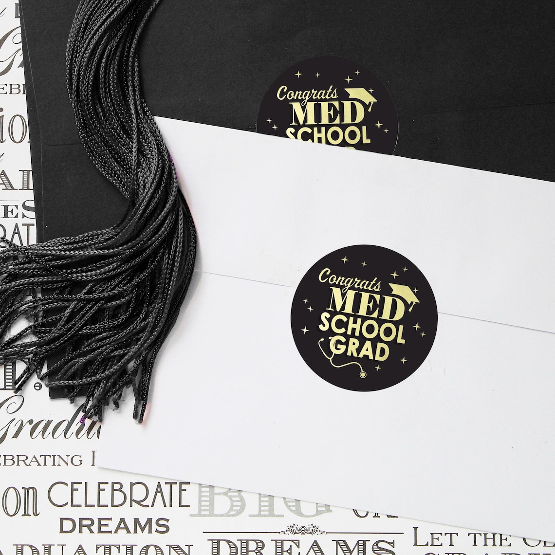 Black and Gold Medical School Graduation Stickers, 1.75” Envelope Seals ...