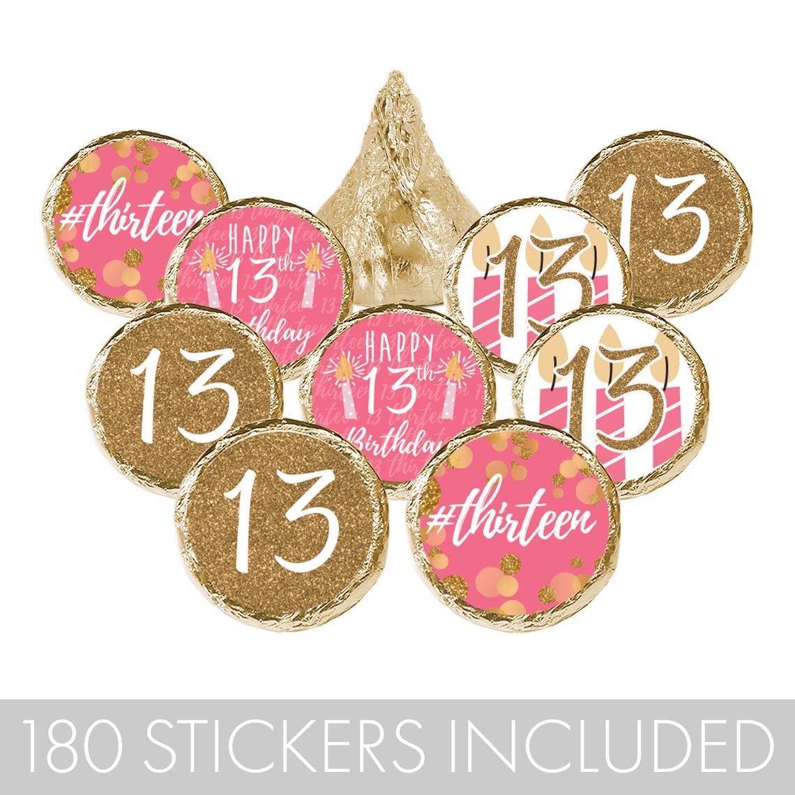13th Birthday Chocolate Kiss Stickers 180ct Pink Gold 13th - Etsy