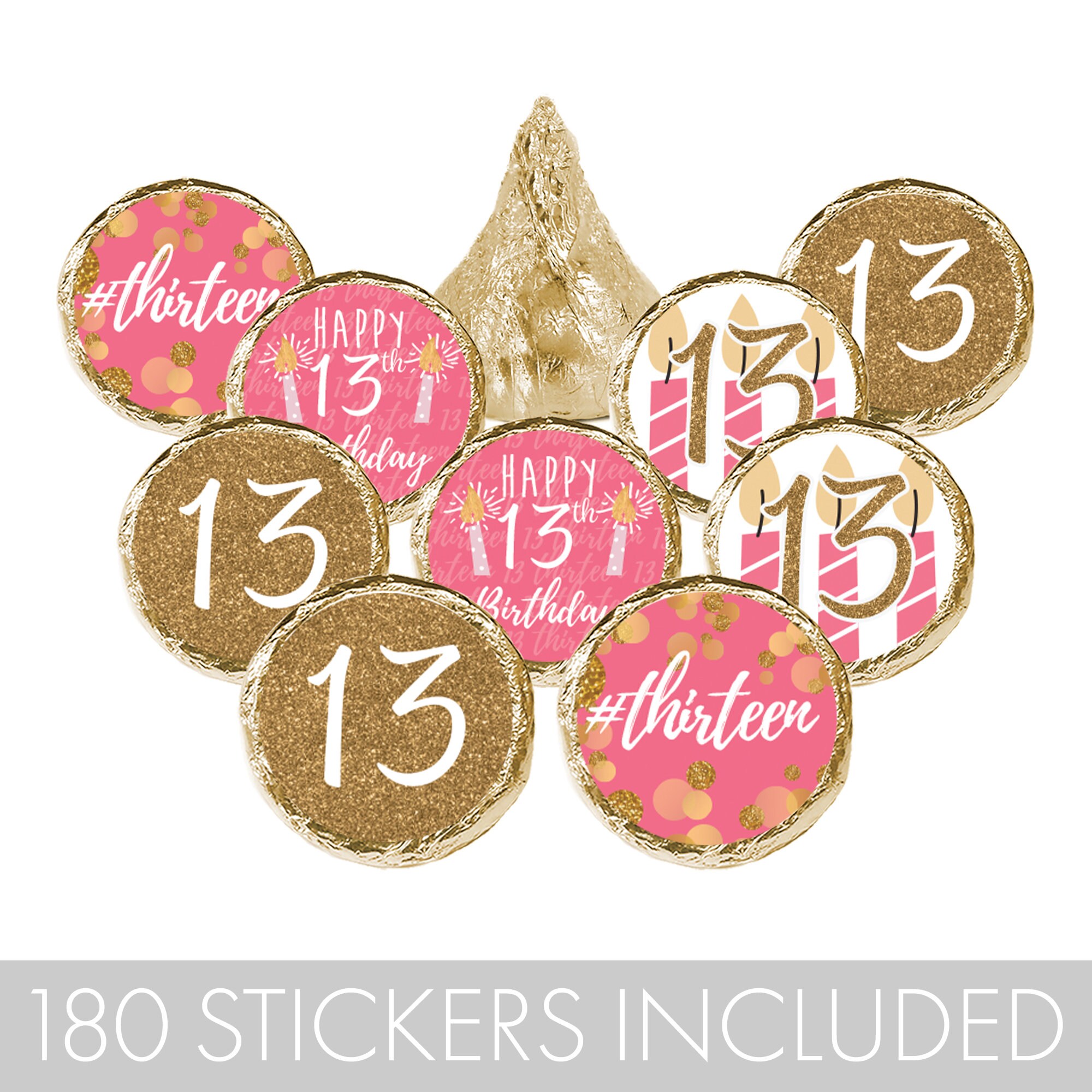 13th Birthday Chocolate Kiss Stickers 180ct Pink Gold 13th - Etsy