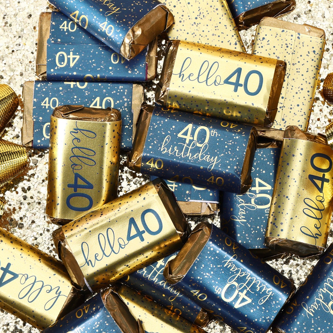 40th Birthday Mini Chocolate Bar Candy Wrapper, Navy Blue and Gold ...