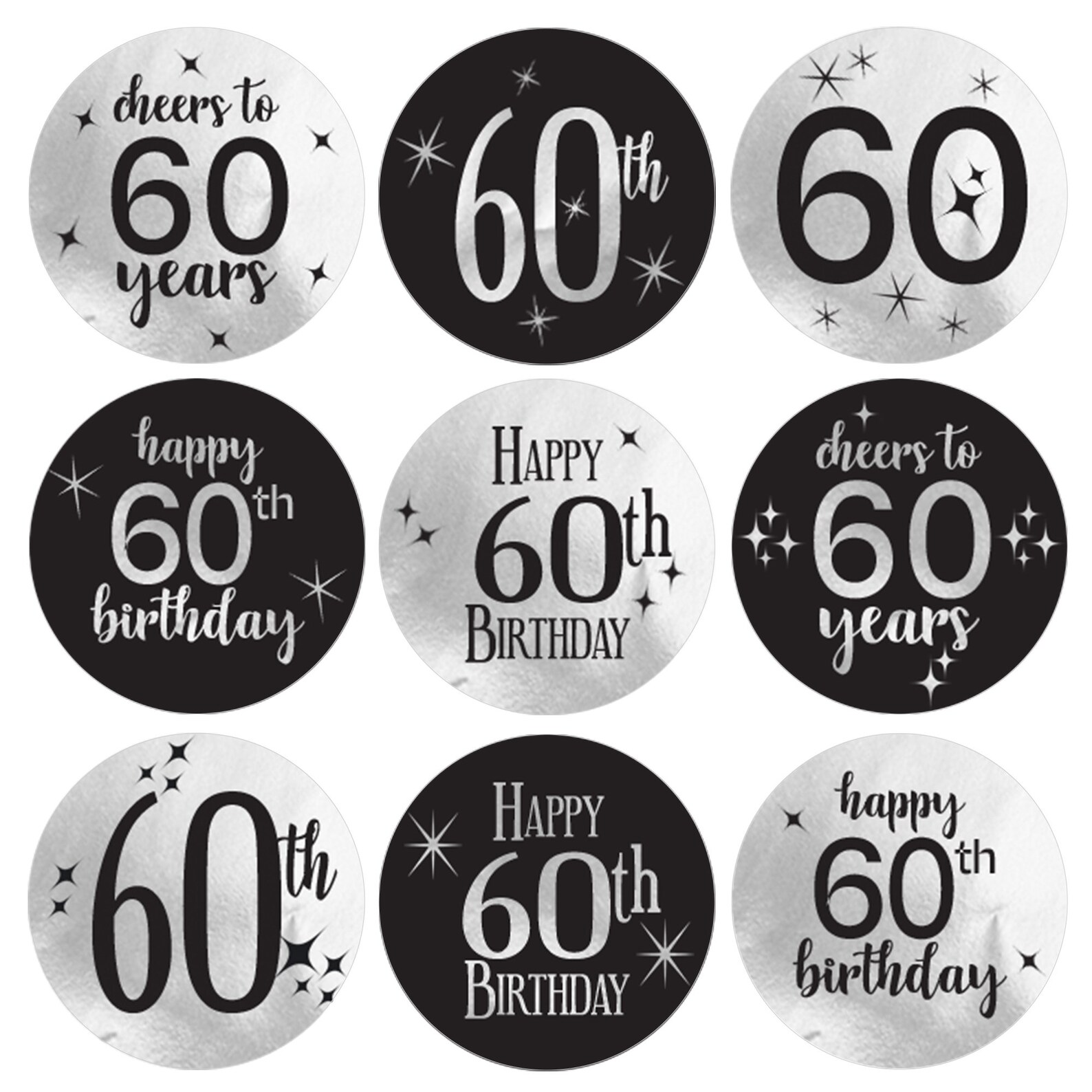 60th Happy Birthday Party Favor Stickers Silver Foil & Black - Etsy