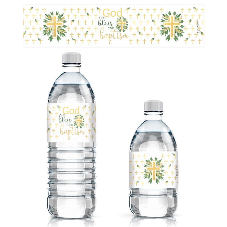 Baptism Water Bottle Labels Greenery Gold Cross Theme God - Etsy