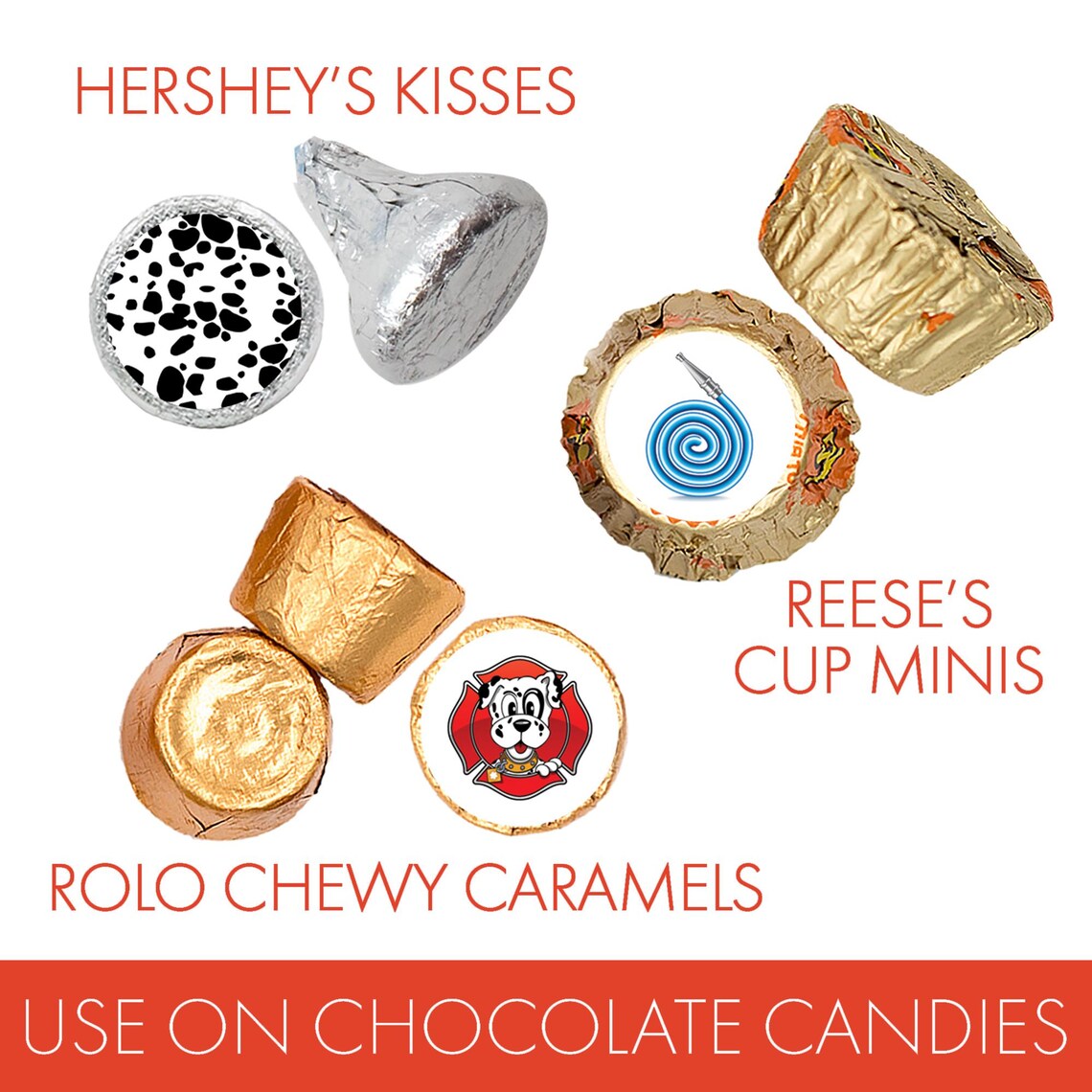 Firefighter Birthday Party Stickers for Chocolate Kisses, Dalmatian ...