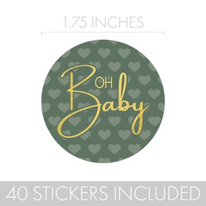 Green and Gold Baby Shower Favor Labels Sweet Baby, Hello Baby, Oh Baby ...