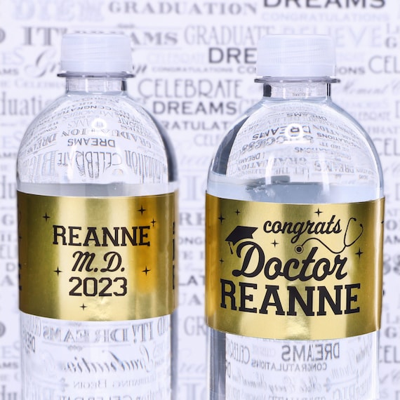 Personalized MD Graduation Water Bottle Labels, Medical Doctor Graduate ...